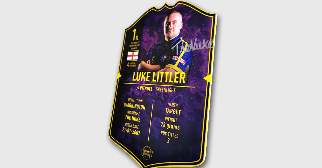 For the Darts World Cup final: Luke Littler's signed darts card